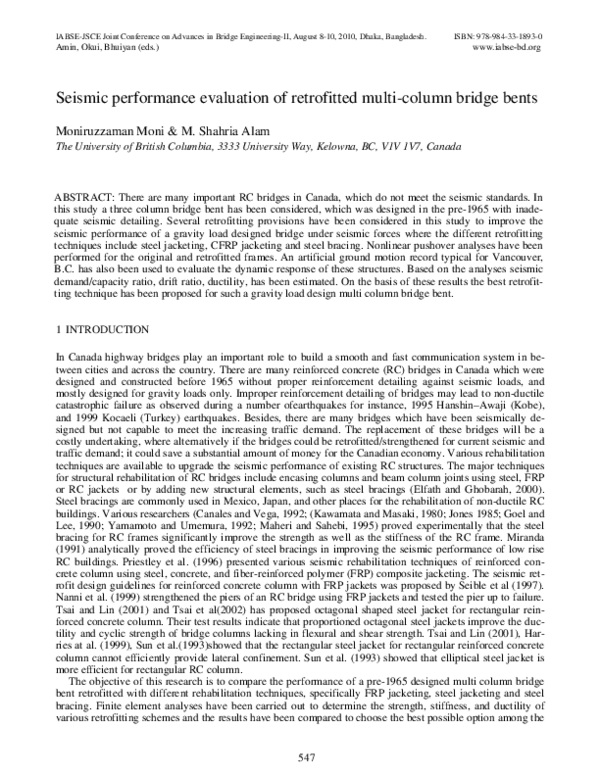 Pdf Seismic Performance Evaluation Of Retrofitted Multi Column Bridge