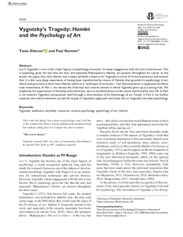 (PDF) Vygotsky’s Tragedy: Hamlet and the Psychology of Art