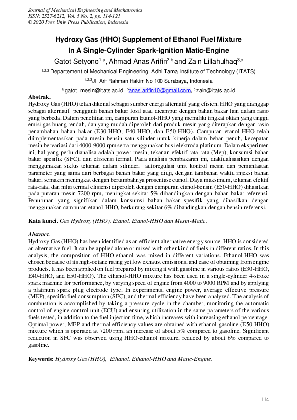 (PDF) Hydroxy Gas (HHO) Supplement of Ethanol Fuel Mixture In A Single ...