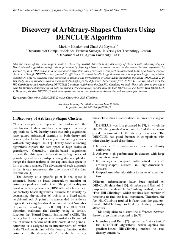 (PDF) Discovery of arbitrary-shapes clusters using DENCLUE algorithm | Dr. Ghazi Al-Naymat ...