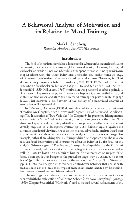 (PDF) A Behavioral Analysis of Motivation and its Relation to Mand Training