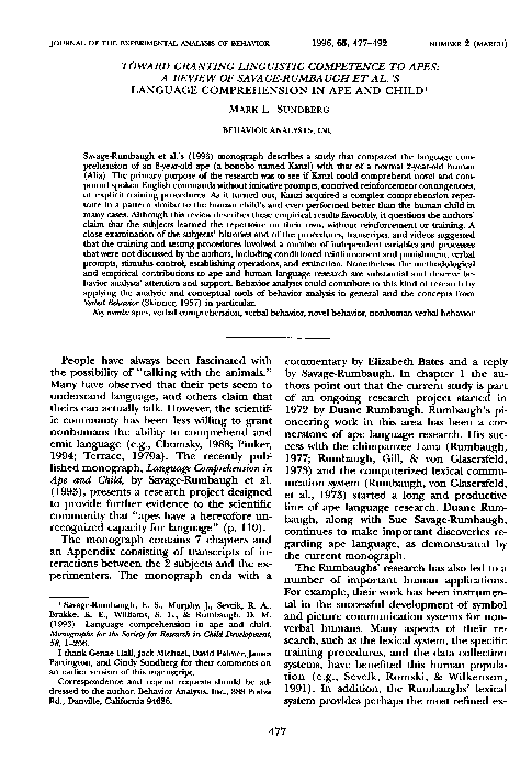 (PDF) Toward granting linguistic competence to apes: A review of Savage ...