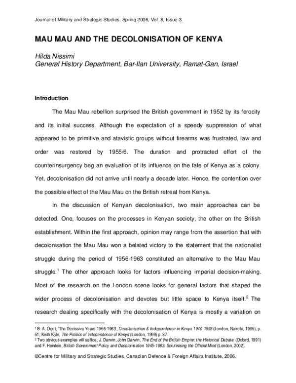 (PDF) Mau Mau and the Decolonisation of Kenya