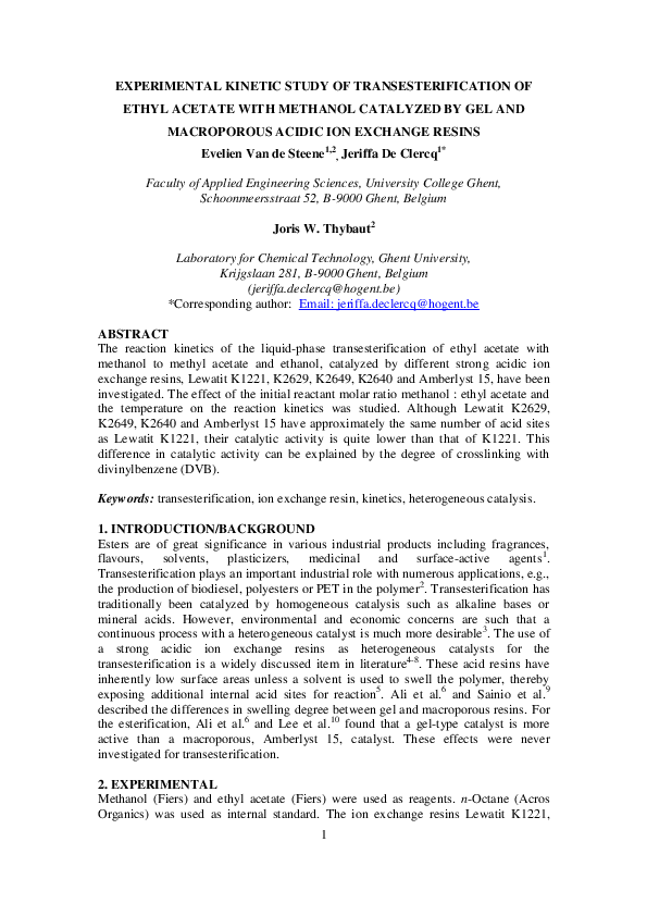 (PDF) Experimental kinetic study of transesterification of ethyl ...