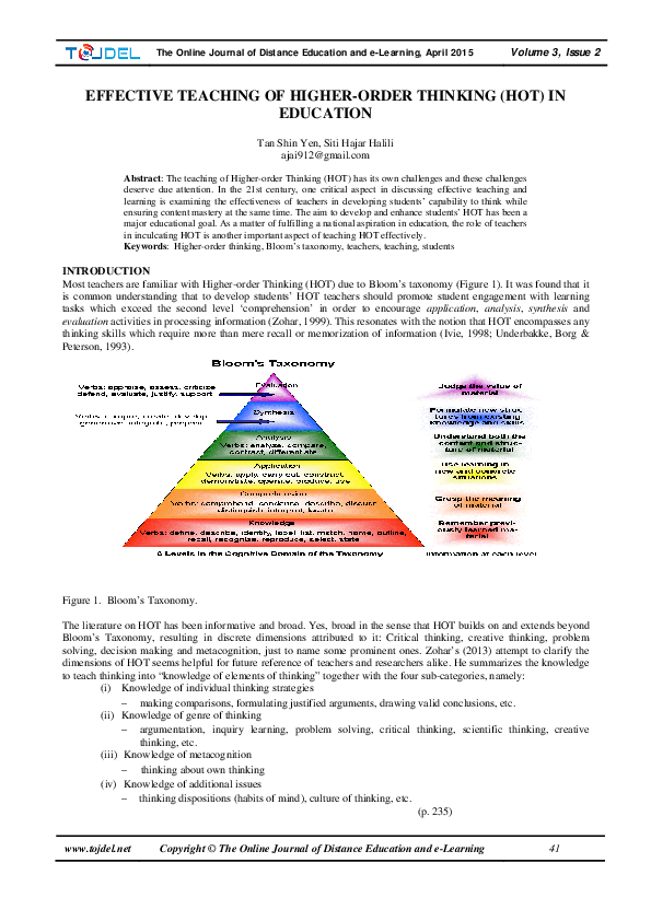 (PDF) Effective Teaching of Higher-Order Thinking (Hot) in Education