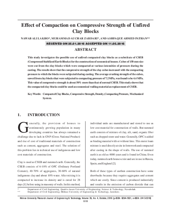 (PDF) Effect of Compaction on Compressive Strength of Unfired Clay Blocks