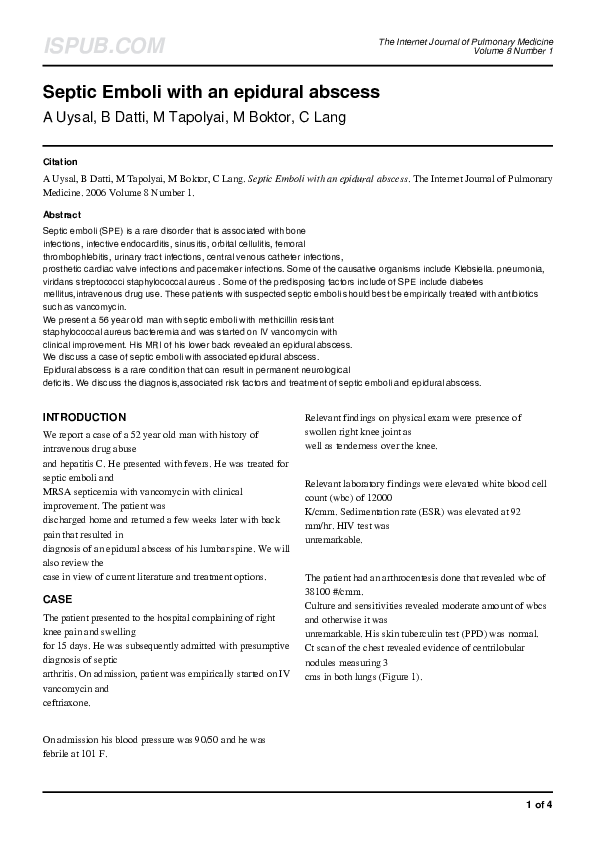 (PDF) Septic Emboli with an epidural abscess