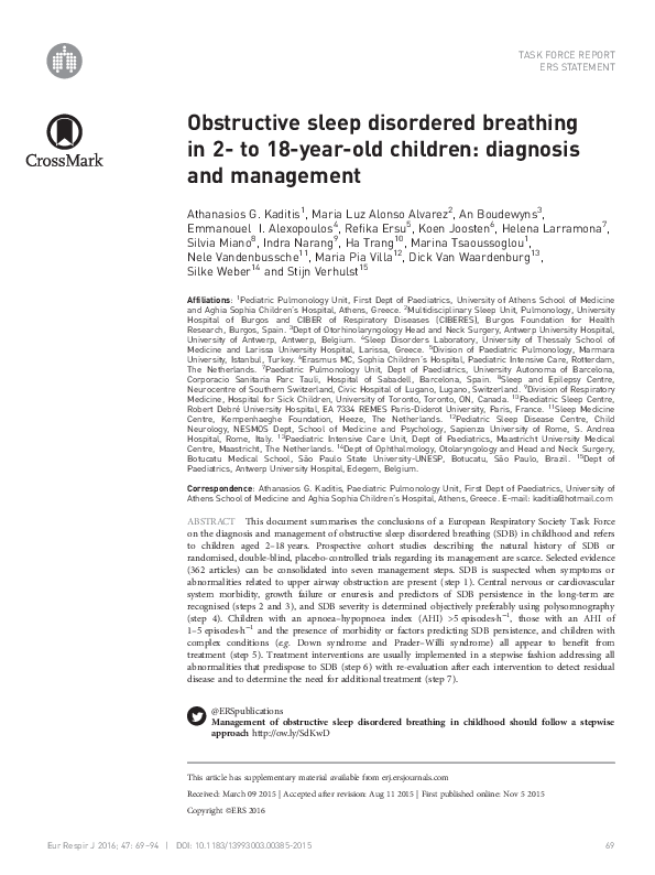 (PDF) Obstructive sleep disordered breathing in 2-18 year-old children ...