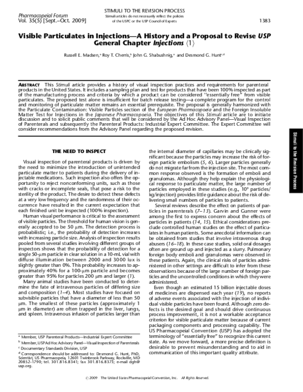 (PDF) Visible Particulates in Injections — A History and a Proposal to ...
