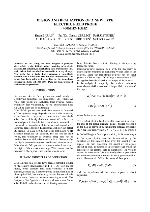 (PDF) Design and Realization of a New Type Electric Field Probe (400MHZ ...