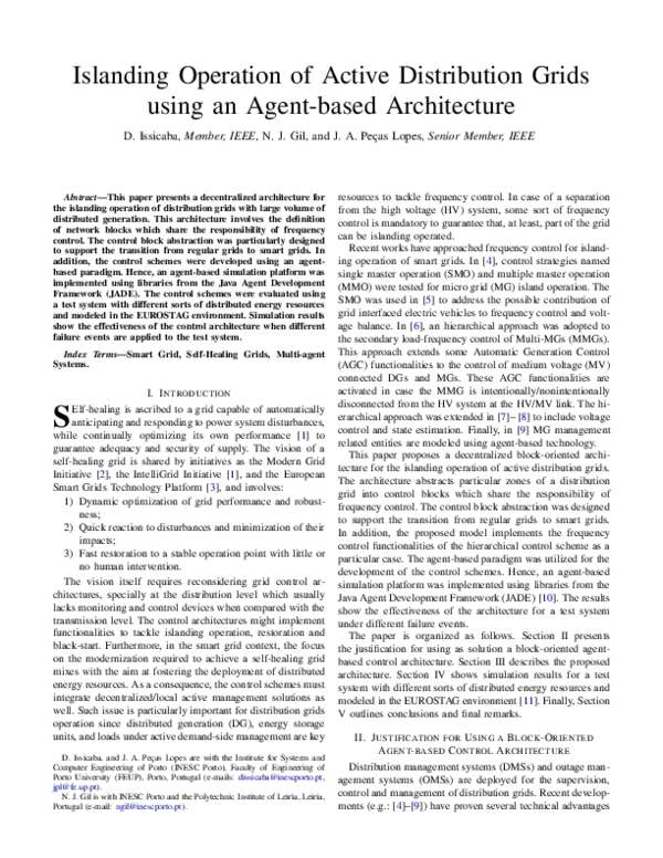 Pdf Islanding Operation Of Active Distribution Grids Using An Agent