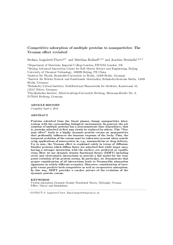 (PDF) Competitive adsorption of multiple proteins to nanoparticles: the ...