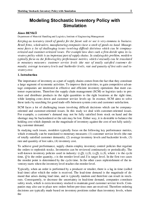 (PDF) Modeling Stochastic Inventory Policy with Simulation