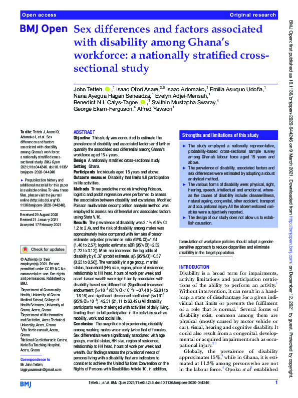 (PDF) Sex differences and factors associated with disability among ...