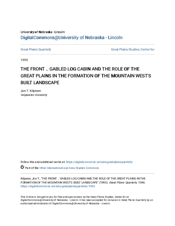 (PDF) The Front .. Gabled Log Cabin and the Role of the Great Plains in ...