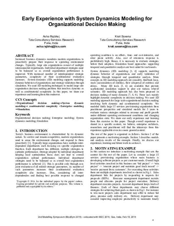 (PDF) Early Experience with System Dynamics Modeling for Organizational ...