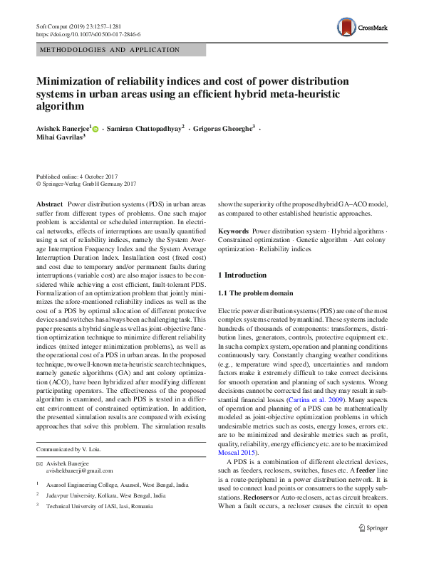 Pdf Minimization Of Reliability Indices And Cost Of Power Distribution Systems In Urban Areas