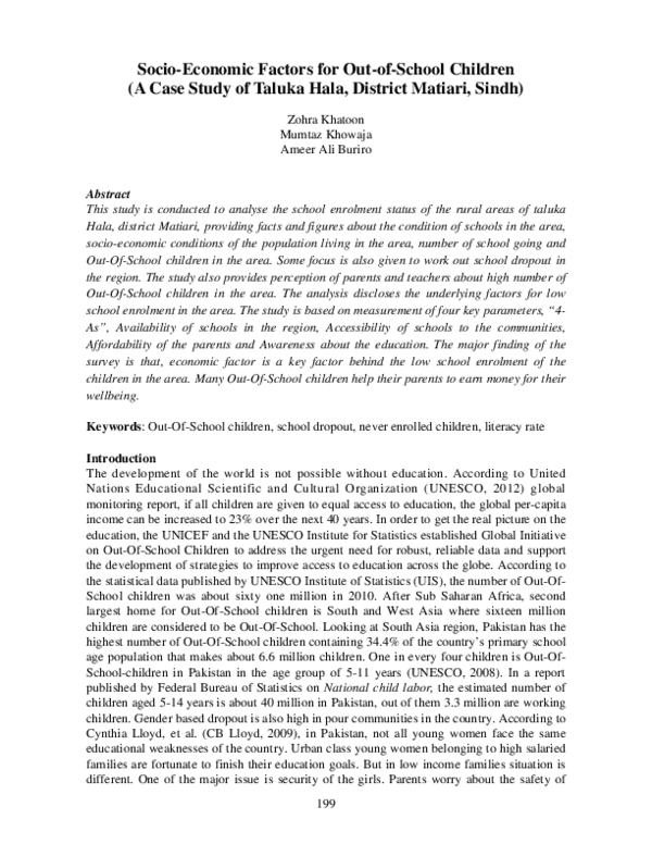 (PDF) Socio-Economic Factors for Out-of-School Children (A Case Study ...