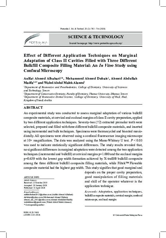 (PDF) Effect of Different Application Techniques on Marginal Adaptation ...