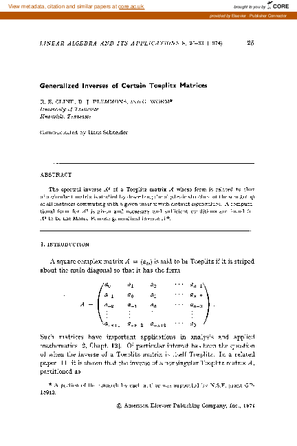(PDF) Generalized inverses of certain Toeplitz matrices