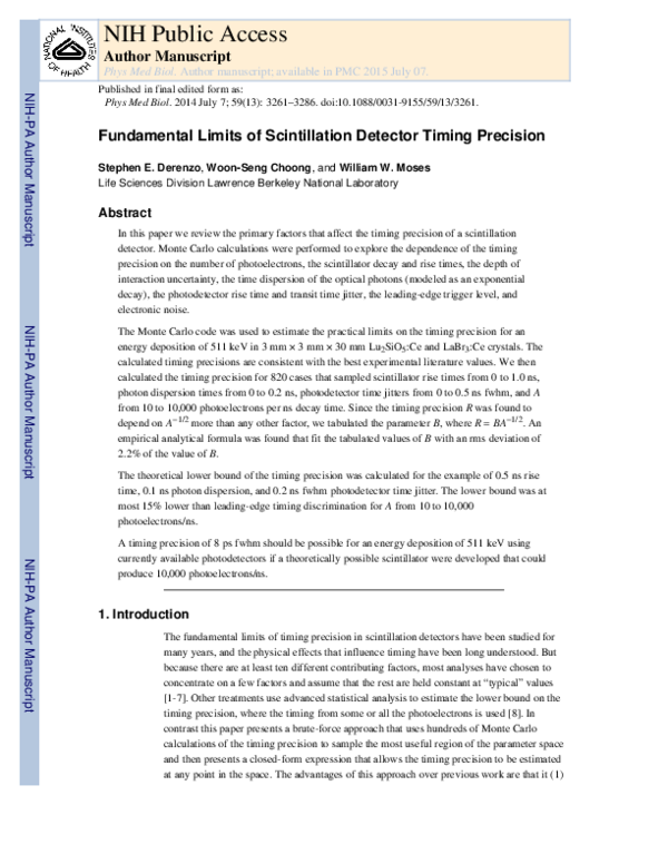 Pdf Fundamental Limits Of Scintillation Detector Timing Precision