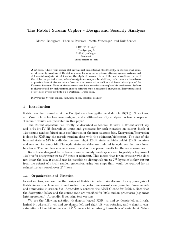 (PDF) The Rabbit Stream Cipher - Design and Security Analysis