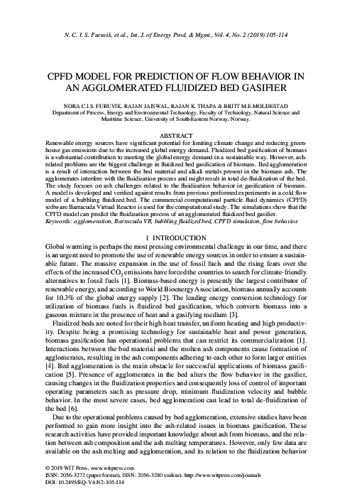 (PDF) CPFD model for prediction of flow behavior in an agglomerated ...