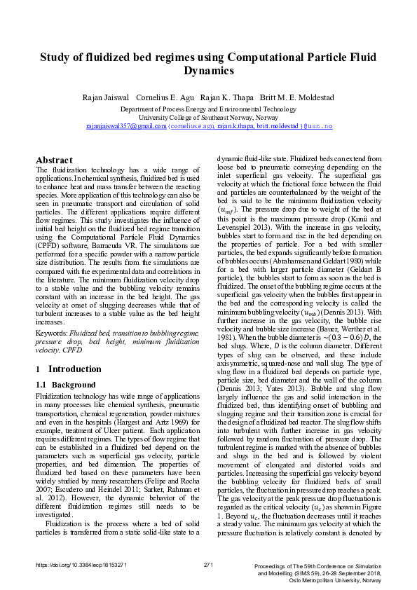 (PDF) Study of fluidized bed regimes using Computational Particle Fluid Dynamics