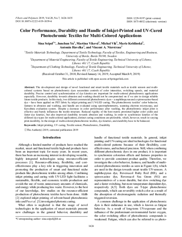 (PDF) Color Performance, Durability and Handle of Inkjet-Printed and UV ...