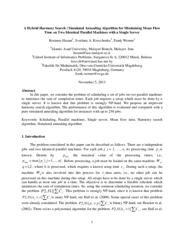 (PDF) A Hybrid Harmony Search / Simulated Annealing Algorithm for ...
