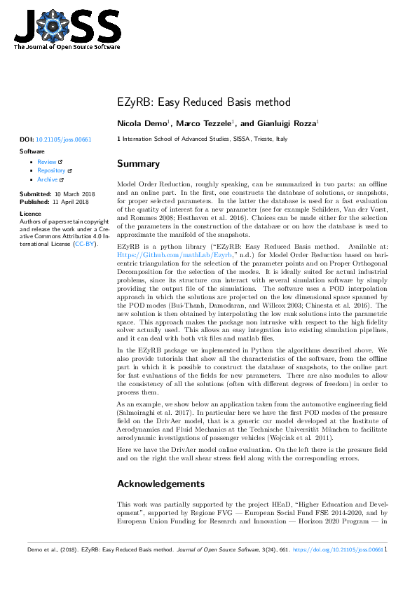 (PDF) EZyRB: Easy Reduced Basis method