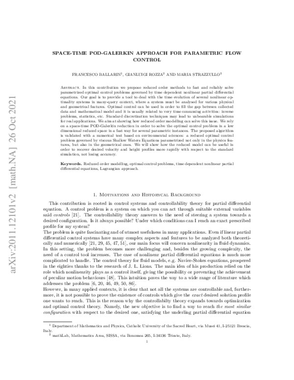(PDF) Space-time POD-Galerkin approach for parametric flow control