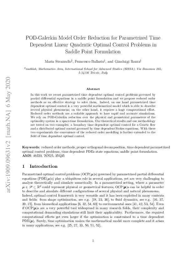 (PDF) POD-Galerkin Model Order Reduction for Parametrized Nonlinear Time Dependent Optimal Flow ...