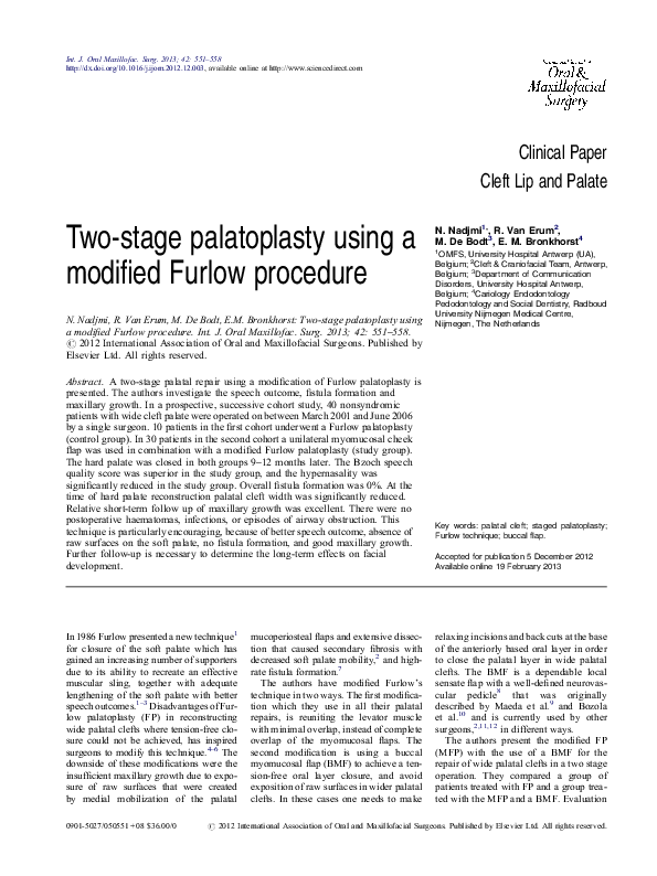 (PDF) Two-stage palatoplasty using a modified Furlow procedure