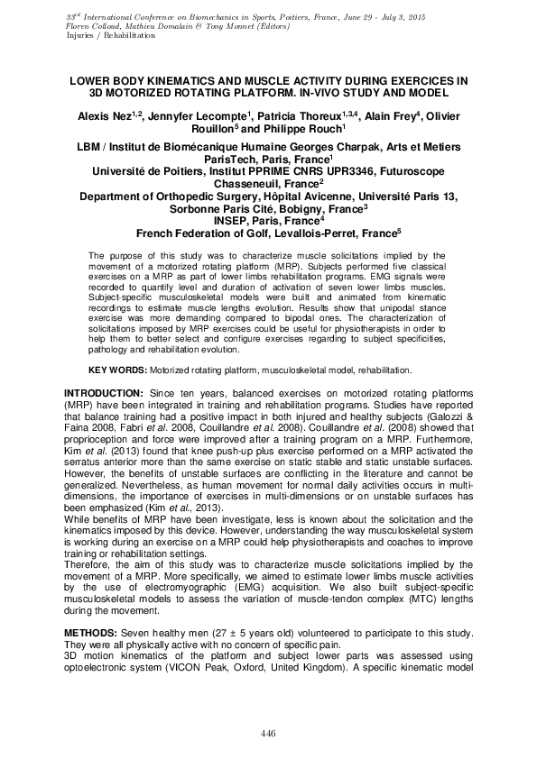 Pdf Lower Body Kinematics And Muscle Activity During Exercices In 3d