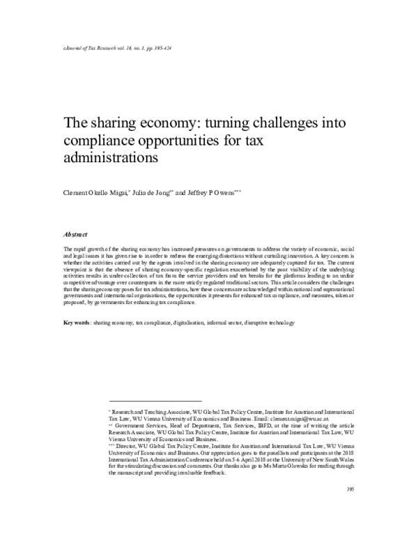 (PDF) The sharing economy: turning challenges into compliance ...