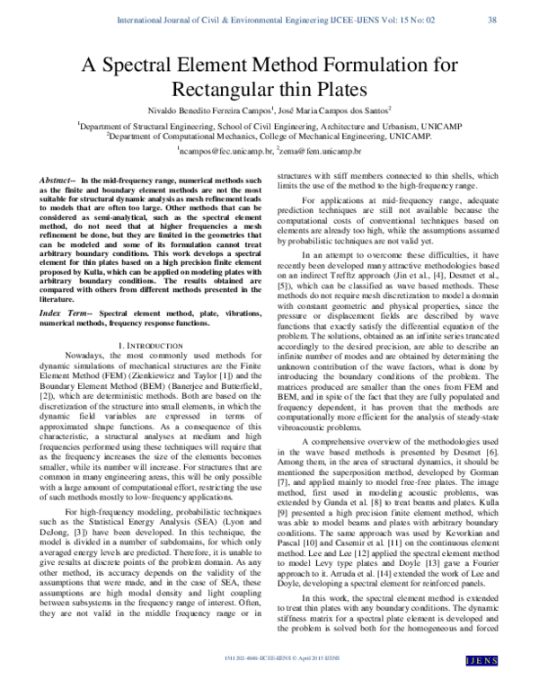 Pdf A Spectral Element Method Formulation For Rectangular Thin Plates