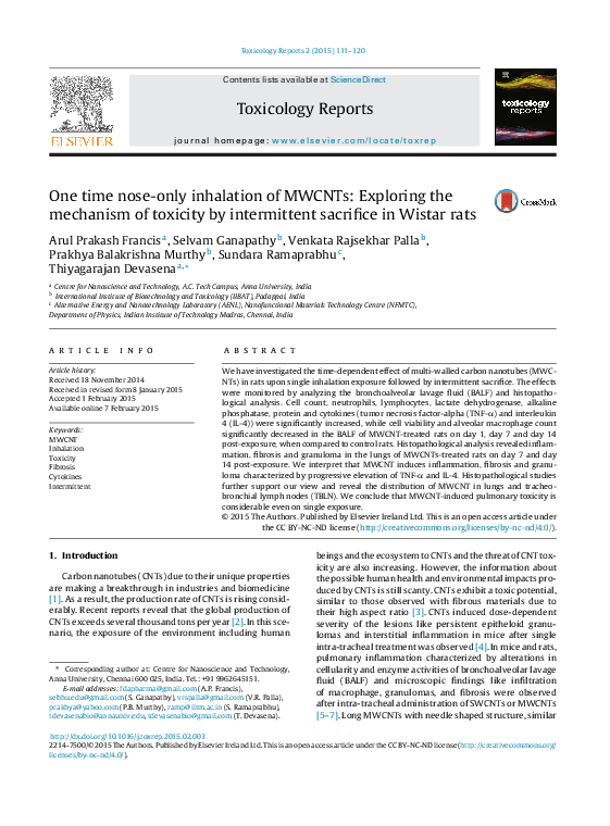 (PDF) One time nose-only inhalation of MWCNTs: Exploring the mechanism ...