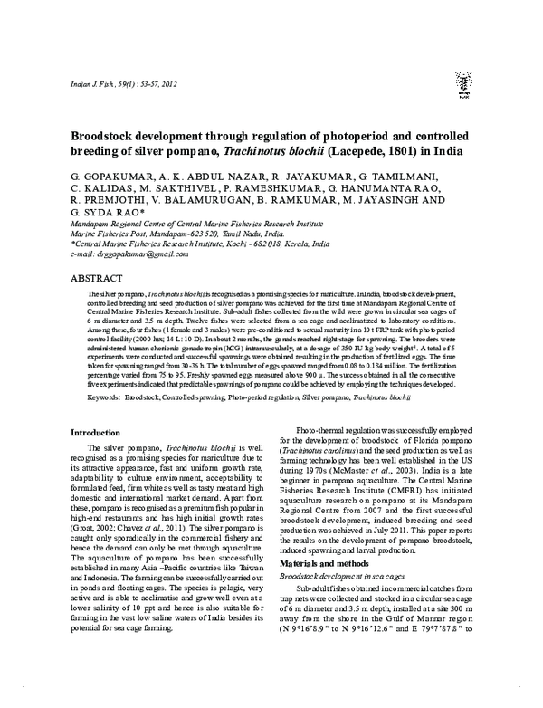 (PDF) Broodstock development through regulation of photoperiod and ...