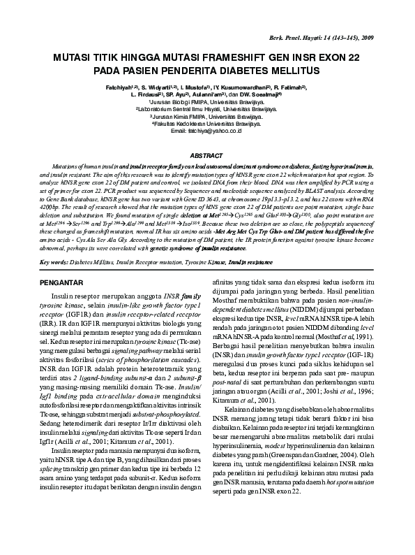 (PDF) Mutasi titik hingga mutasi frameshift gen INSR exon 22 pada ...