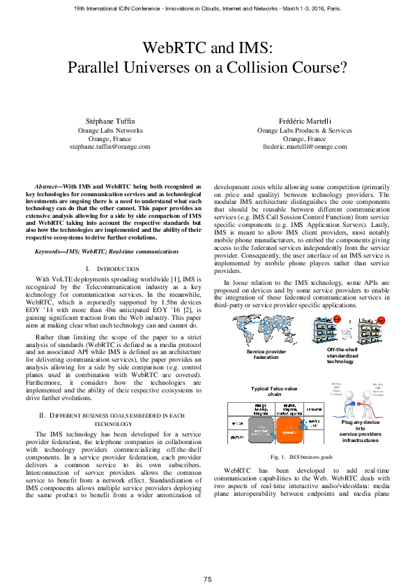 (PDF) WebRTC and IMS : Parallel Universes on a Collision Course