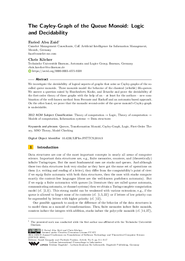 (PDF) The Cayley-Graph of the Queue Monoid: Logic and Decidability