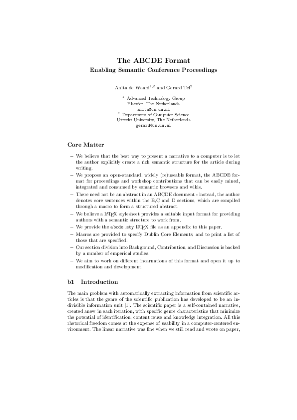 (PDF) The ABCDE format-enabling semantic conference proceeding