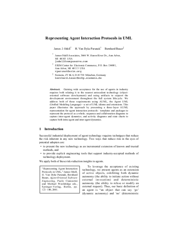 Pdf Representing Agent Interaction Protocols In Uml