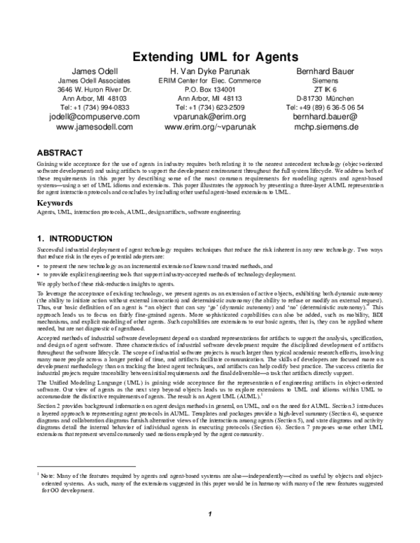 (PDF) Extending UML for agents