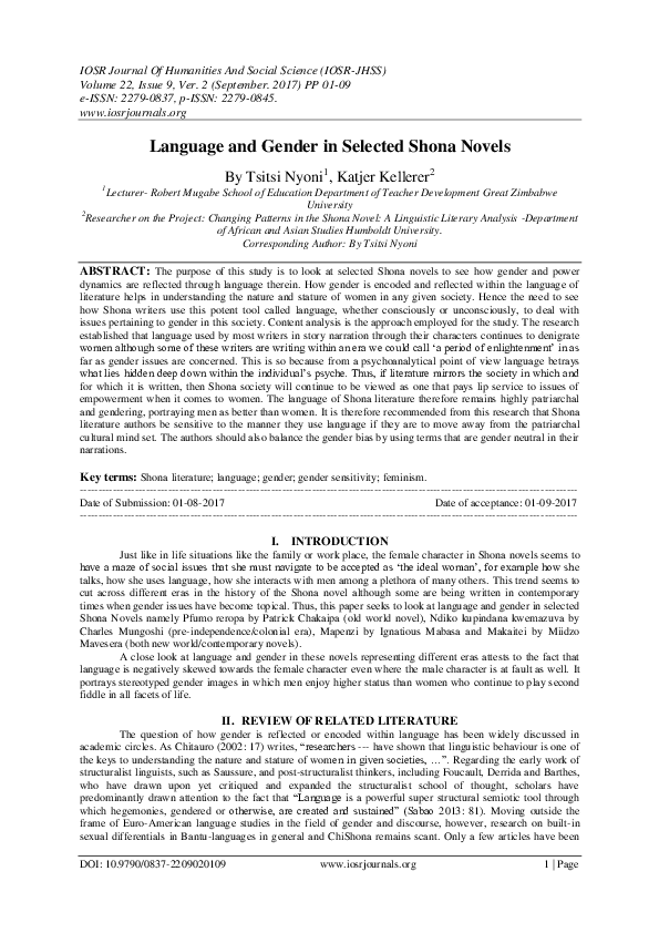 (PDF) Language and Gender in Selected Shona Novels
