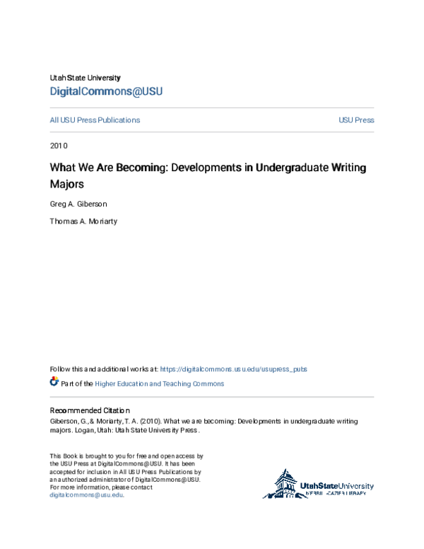 (PDF) What We are Becoming: Developments in Undergraduate Writing Majors
