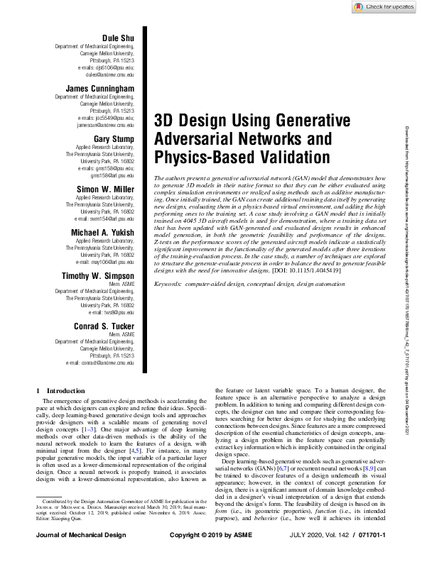 (PDF) 3D Design Using Generative Adversarial Networks and Physics-Based Validation