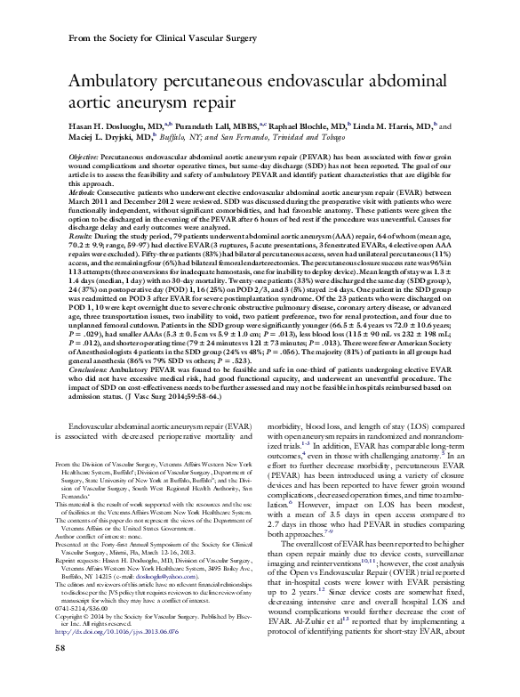 (PDF) Ambulatory percutaneous endovascular abdominal aortic aneurysm repair
