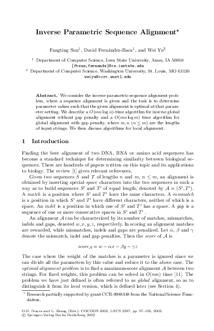 (PDF) Inverse parametric sequence alignment